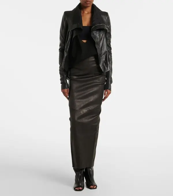 Rick Owens Dirt Pillar Leather Midi Skirt