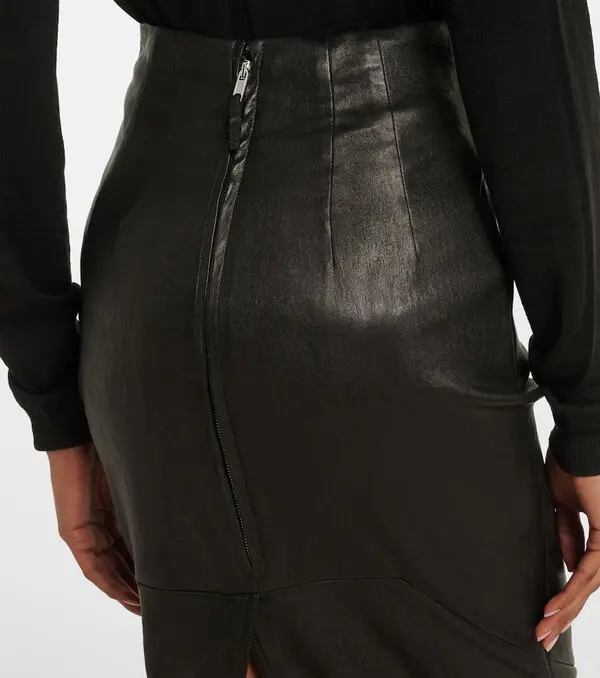 Rick Owens Dirt Pillar Leather Midi Skirt