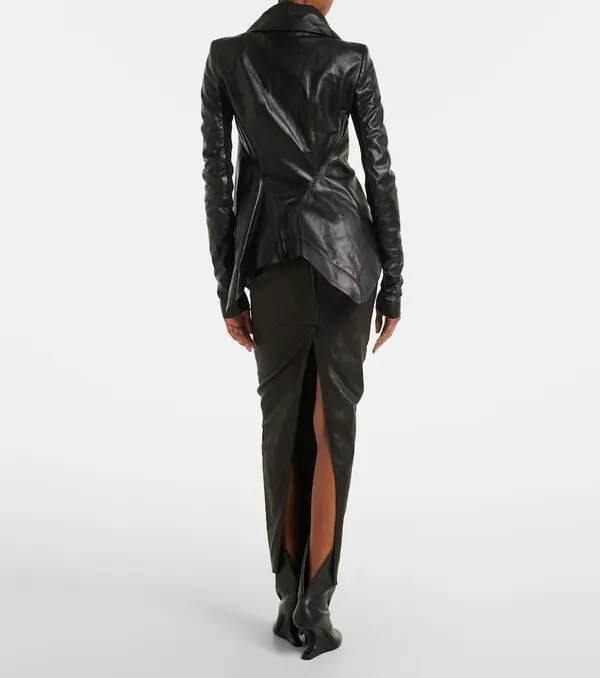 Rick Owens Dirt Pillar Leather Midi Skirt