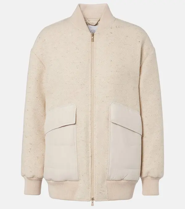 Eleventy Herringbone Wool-blend Down Bomber Jacket - Beige