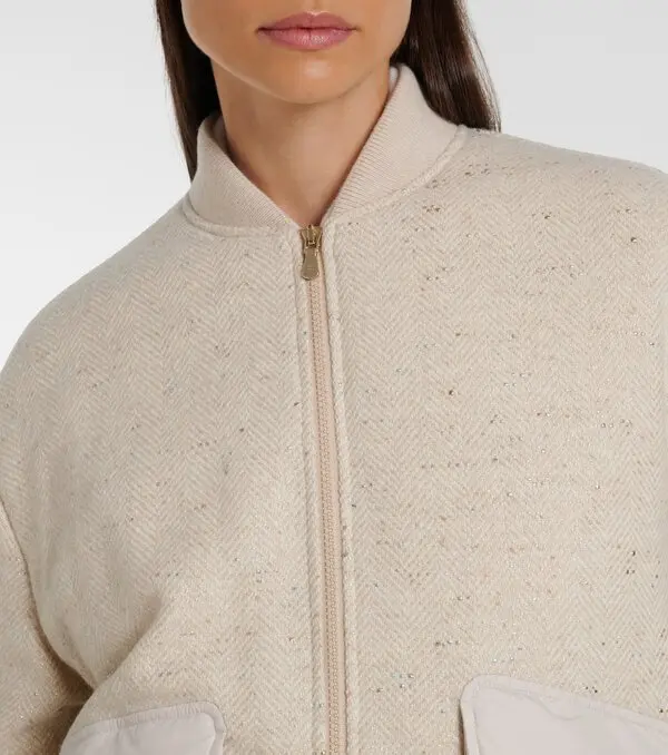 Eleventy Herringbone Wool-blend Down Bomber Jacket - Beige
