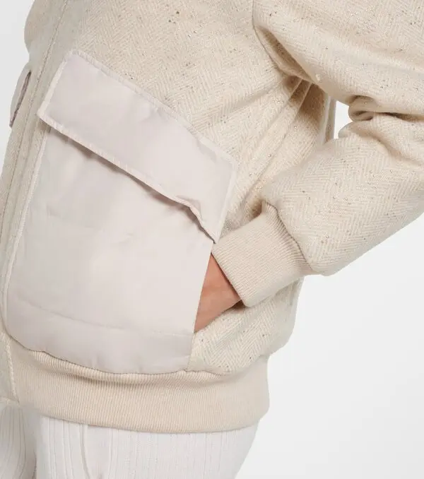 Eleventy Herringbone Wool-blend Down Bomber Jacket - Beige
