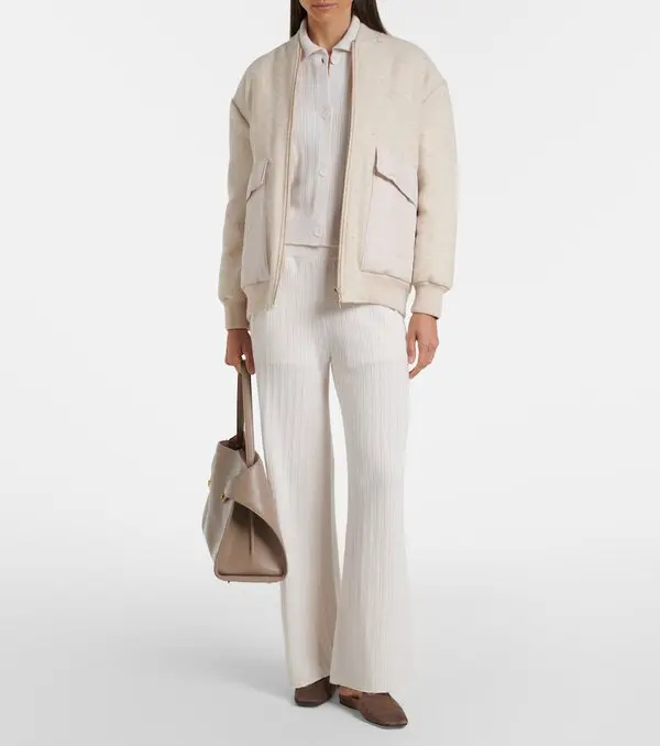 Eleventy Herringbone Wool-blend Down Bomber Jacket - Beige