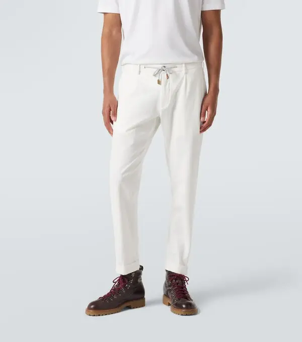 Eleventy Slim Fit Cotton Blend Drawstring Waist Pants - White