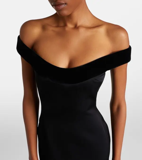 David Koma Off-the-shoulder Velvet-trimmed Gown