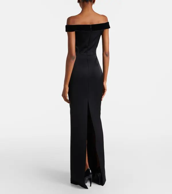 David Koma Off-the-shoulder Velvet-trimmed Gown