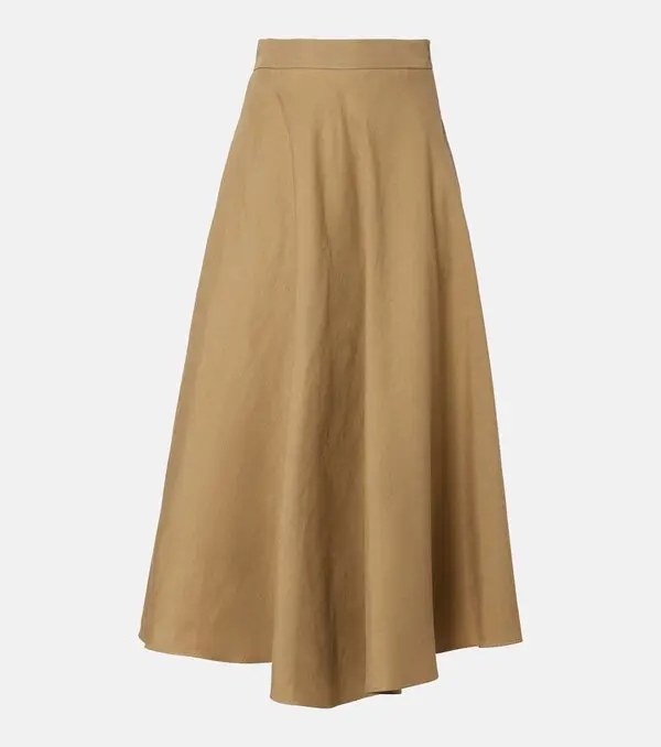 Max Mara Linen And Silk Twill Midi Skirt - Green