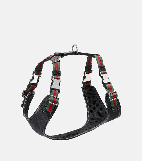 Gucci Gg Canvas And Leather Dog Harness - Black