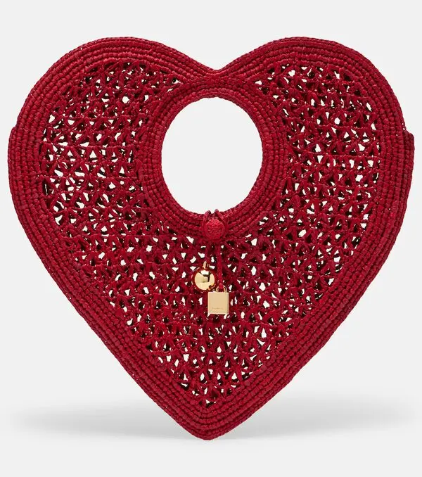 Jacquemus Spiaggia Cœur Small Raffia Top-handle Bag - Red