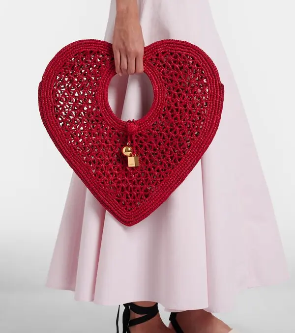 Jacquemus Spiaggia Cœur Small Raffia Top-handle Bag - Red