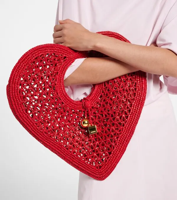 Jacquemus Spiaggia Cœur Small Raffia Top-handle Bag - Red