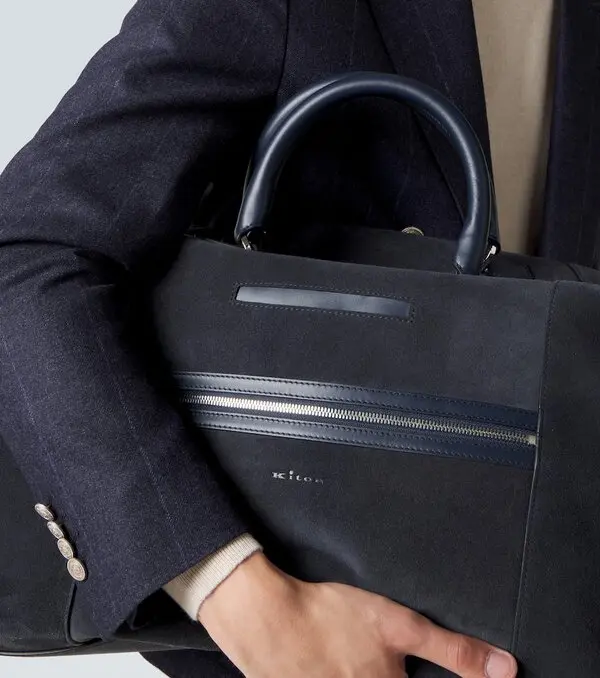 Kiton Leather-trimmed Suede Duffle Bag - Blue