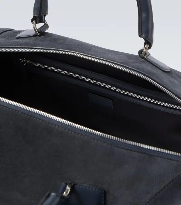 Kiton Leather-trimmed Suede Duffle Bag - Blue