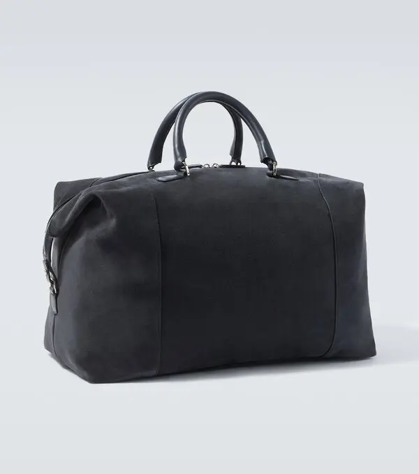 Kiton Leather-trimmed Suede Duffle Bag - Blue