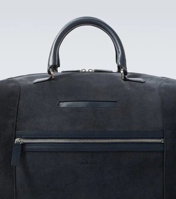 Kiton Leather-trimmed Suede Duffle Bag - Blue