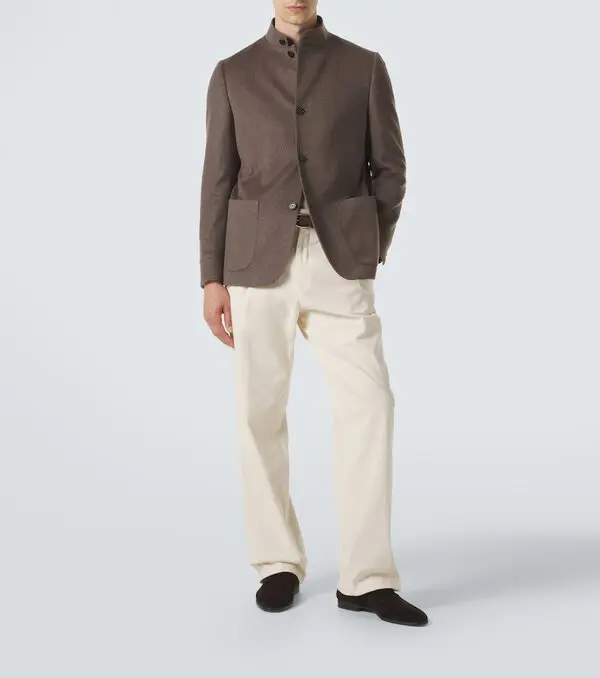 LARDINI Taupe 100% Cashmere Jacket With Stand Collar