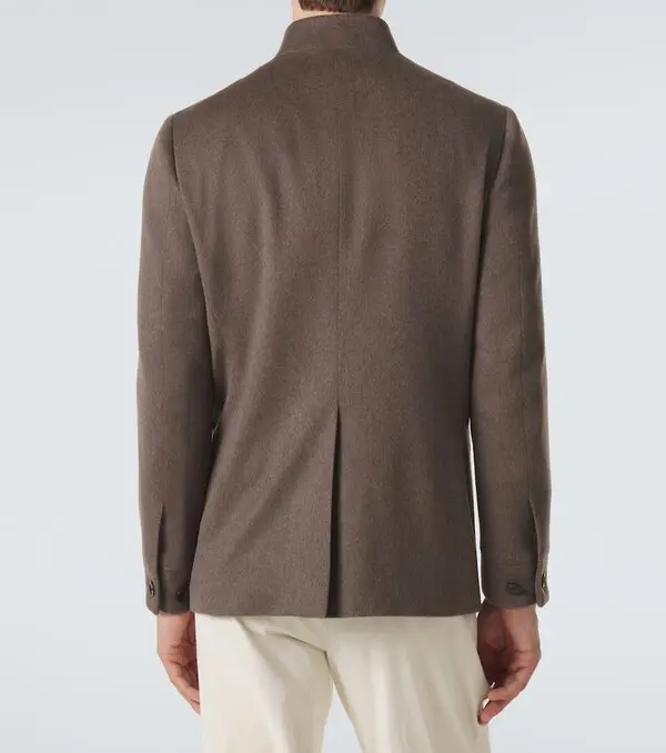 LARDINI Taupe 100% Cashmere Jacket With Stand Collar