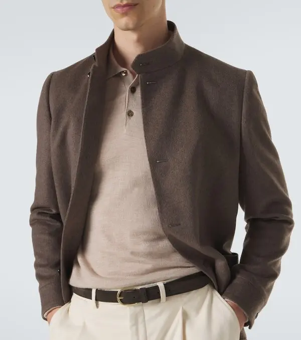LARDINI Taupe 100% Cashmere Jacket With Stand Collar