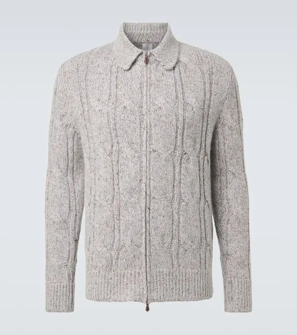 Eleventy Wool, Alpaca, Silk, And Polyamide-blend Zip-up Cardigan - Grey