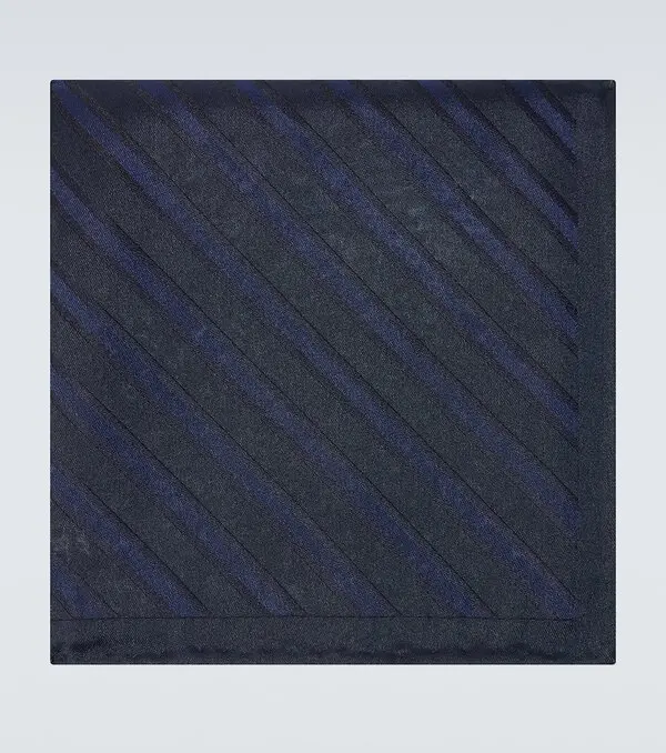 Brunello Cucinelli Striped Silk Pocket Square - Blue