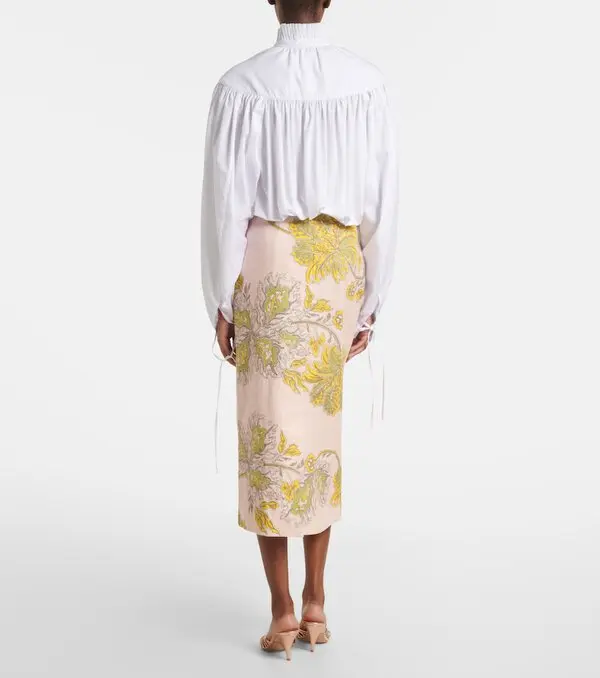 La DoubleJ Printed Cotton Midi Skirt - Pink