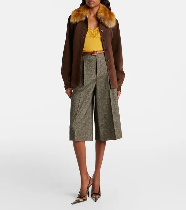 Saint Laurent Belted Shearling-trimmed Suede Jacket