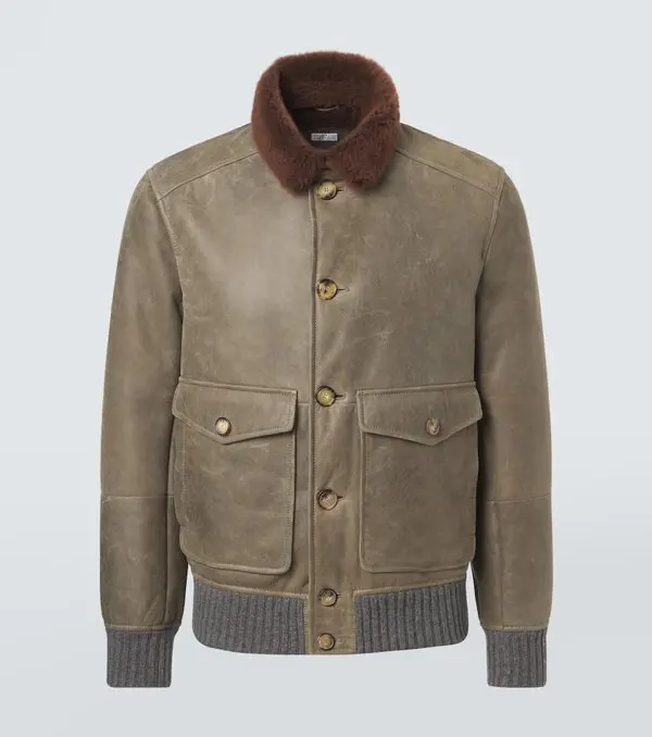 Brunello Cucinelli Shearling-lined Leather Blouson Jacket - Green