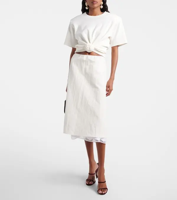 Magda Butrym Lace-trimmed Silk-blend Midi Skirt - White