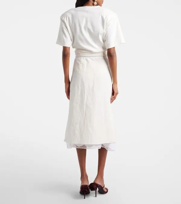 Magda Butrym Lace-trimmed Silk-blend Midi Skirt - White