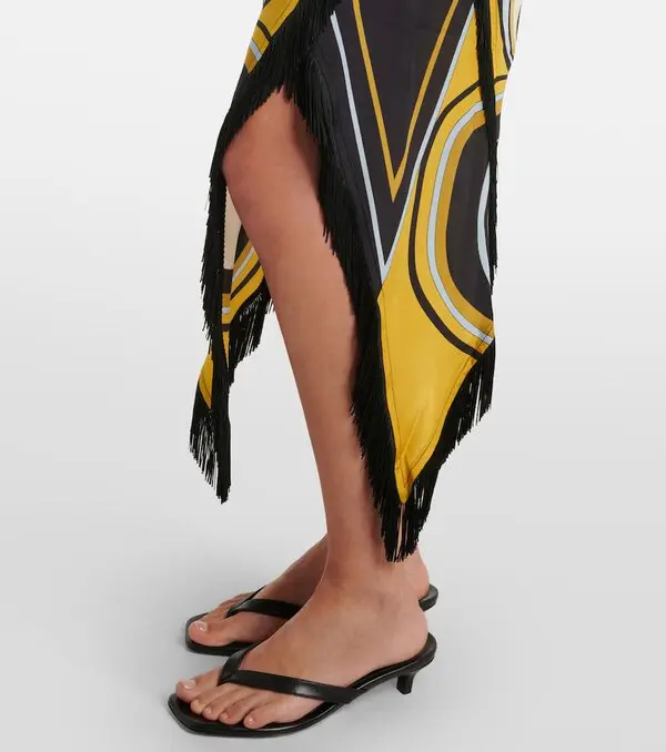 La DoubleJ Fringed Printed Silk Voile Midi Dress