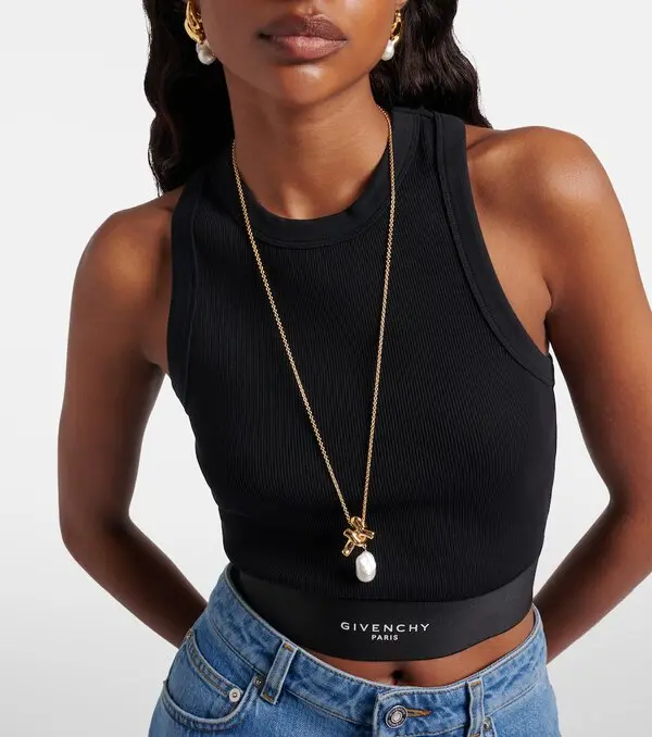 Givenchy Chain Link Pearl Pendant Necklace
