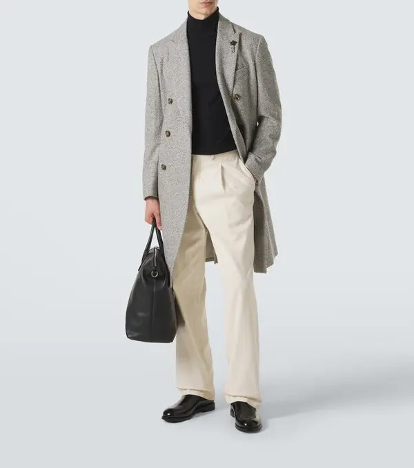 LARDINI Herringbone Virgin Wool Double-breasted Coat