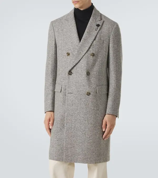 LARDINI Herringbone Virgin Wool Double-breasted Coat