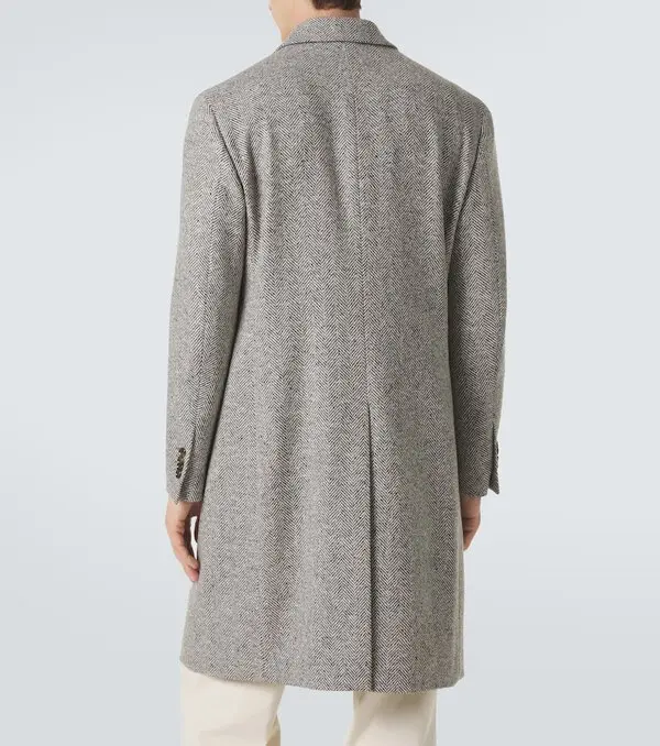 LARDINI Herringbone Virgin Wool Double-breasted Coat