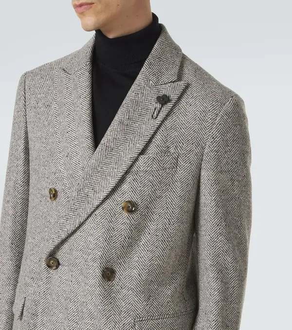 LARDINI Herringbone Virgin Wool Double-breasted Coat