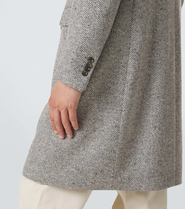 LARDINI Herringbone Virgin Wool Double-breasted Coat