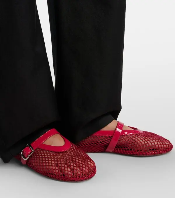 Alaïa Mary Jane Fishnet Flats - Red