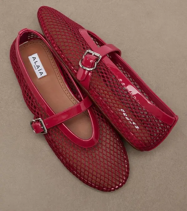 Alaïa Mary Jane Fishnet Flats - Red