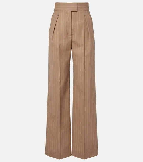 Valentino Garavani Pinstripe Wool Pleated Wide-leg Trousers - Beige