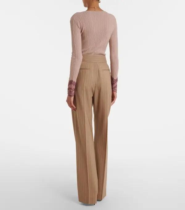 Valentino Garavani Pinstripe Pleated Wool Wide-leg Pants - Beige