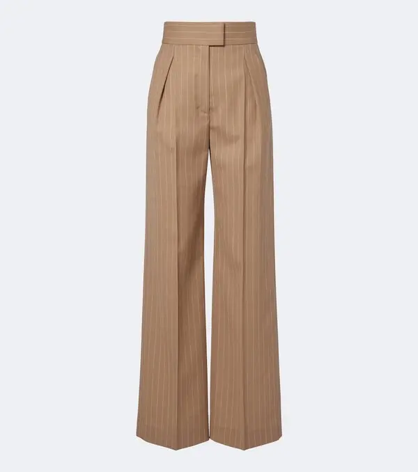 Valentino Garavani Pinstripe Pleated Wool Wide-leg Pants - Beige