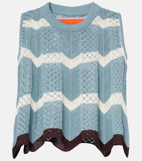 La DoubleJ Chevron Crochet Cotton Crop Top - Blue