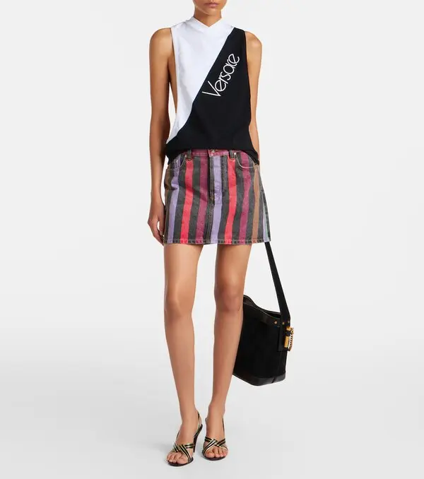 Versace Striped Denim Mini Skirt - Multicoloured