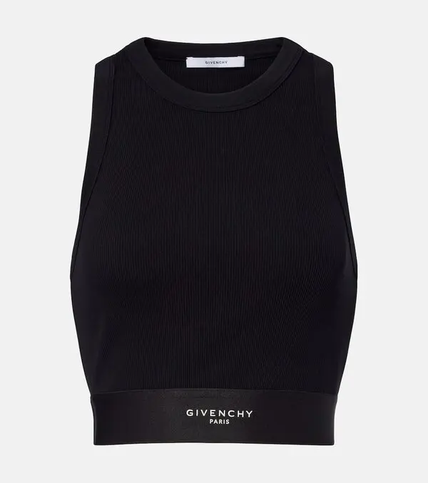 Givenchy Logo Ribbed Cropped Cotton Tank Top - Black