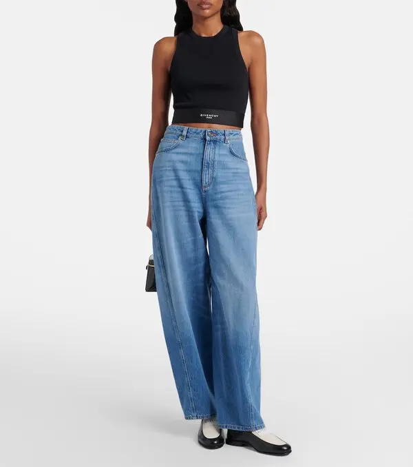 Givenchy Logo Ribbed Cropped Cotton Tank Top - Black