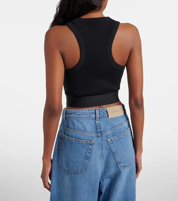 Givenchy Logo Ribbed Cropped Cotton Tank Top - Black