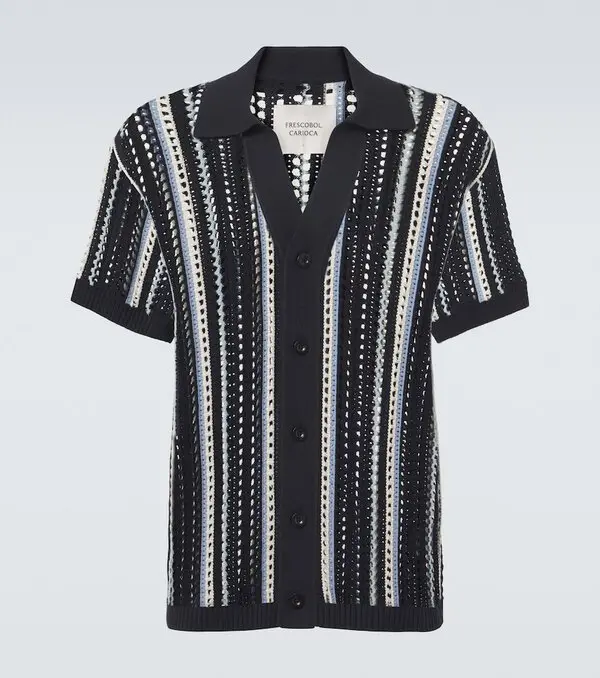 Frescobol Carioca Pinto Crochet Striped Cotton Shirt - Blue