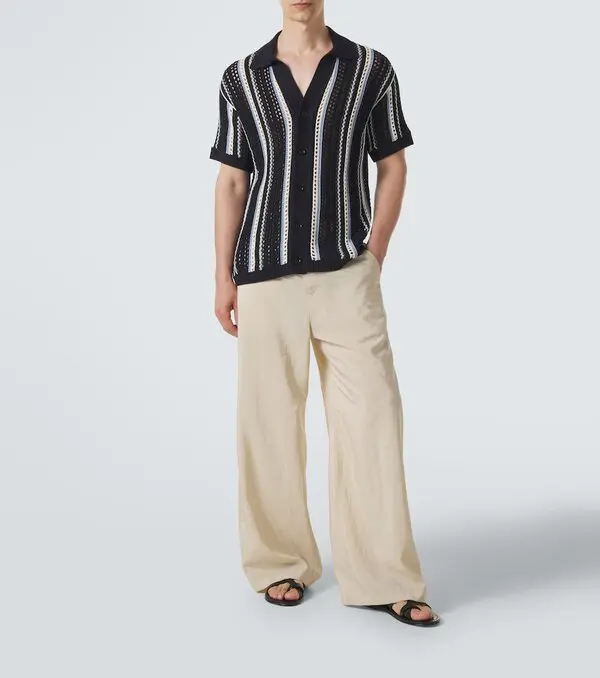 Frescobol Carioca Pinto Crochet Striped Cotton Shirt - Blue