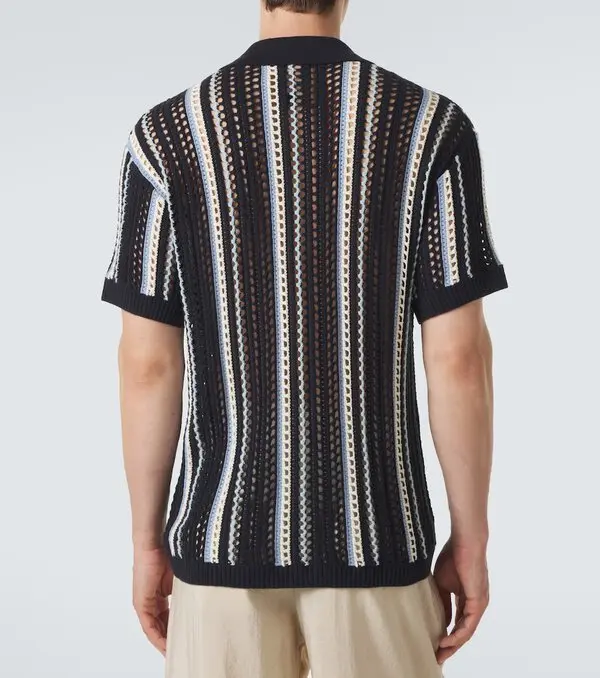Frescobol Carioca Pinto Crochet Striped Cotton Shirt - Blue
