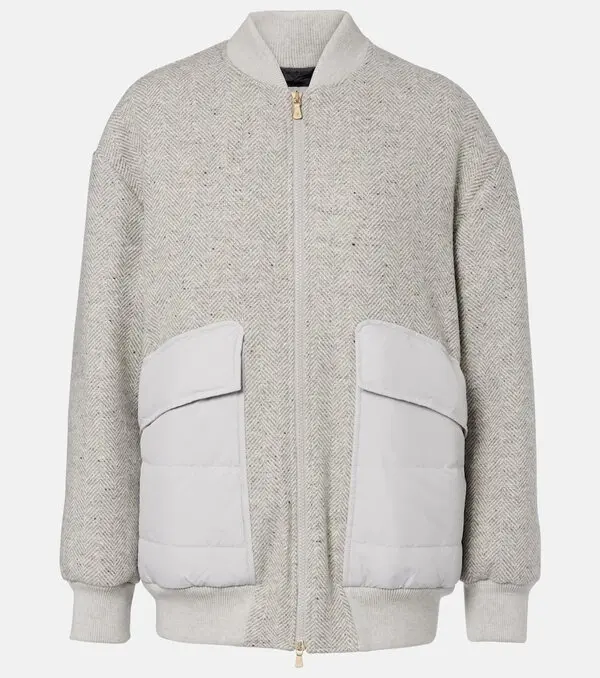 Eleventy Herringbone Wool-blend Down Jacket - Grey